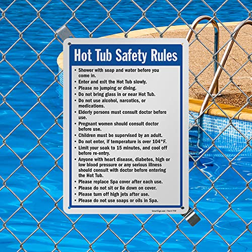 SmartSign-S-4896-Pl "Hot Tub Safety Rules" Sign | 10" x 14" Plastic - Black/Blue on White