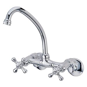 kingston brass ks214m high arch spout for wall mount kitchen faucet with metal cross handle, polished chrome,6-5/8 inch spout reach