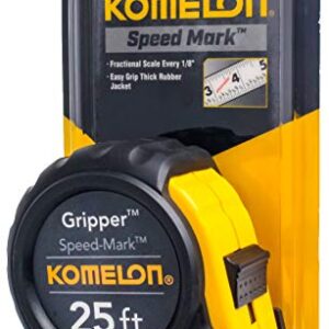 Komelon SM5425 Speed Mark Gripper Acrylic Coated Steel Blade Measuring Tape, 1-Inch X 25Ft , White