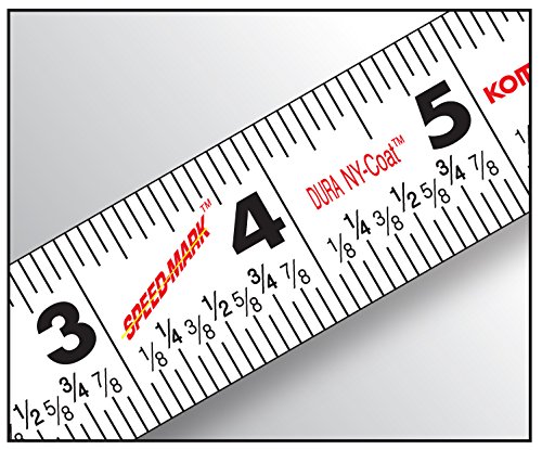 Komelon SM5425 Speed Mark Gripper Acrylic Coated Steel Blade Measuring Tape, 1-Inch X 25Ft , White