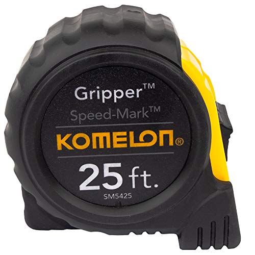 Komelon SM5425 Speed Mark Gripper Acrylic Coated Steel Blade Measuring Tape, 1-Inch X 25Ft , White