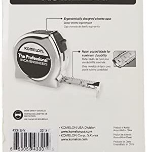 Komelon 433IEHV High-Visibility Professional Tape Measure both Inch and Engineer Scale Printed 33-feet by 1-Inch, Chrome