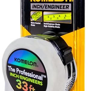 Komelon 433IEHV High-Visibility Professional Tape Measure both Inch and Engineer Scale Printed 33-feet by 1-Inch, Chrome