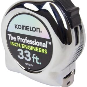 Komelon 433IEHV High-Visibility Professional Tape Measure both Inch and Engineer Scale Printed 33-feet by 1-Inch, Chrome