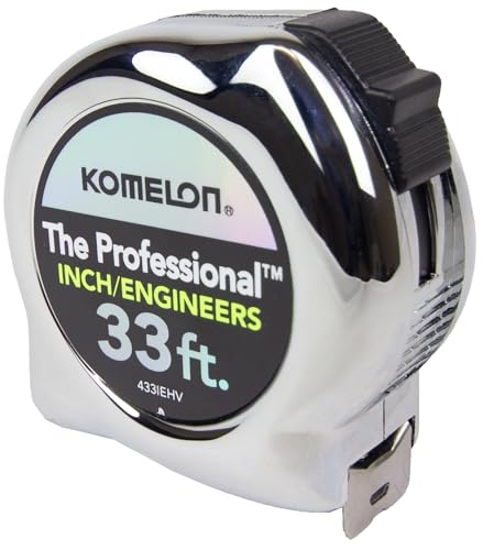 Komelon 433IEHV High-Visibility Professional Tape Measure both Inch and Engineer Scale Printed 33-feet by 1-Inch, Chrome