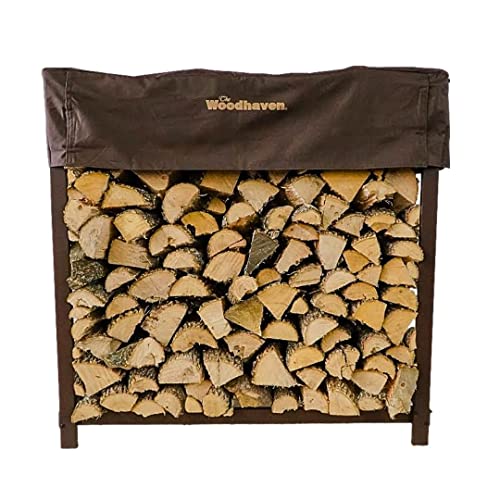 Woodhaven Brown 4 Foot 1/4 Cord Firewood Rack - Heavy Duty Indoor Outdoor Firewood Storage Log Rack And Optional Seasoning Cover - Metal Firewood Rack - Made in the USA (Cover)