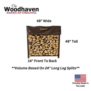 Woodhaven Brown 4 Foot 1/4 Cord Firewood Rack - Heavy Duty Indoor Outdoor Firewood Storage Log Rack And Optional Seasoning Cover - Metal Firewood Rack - Made in the USA (Cover)