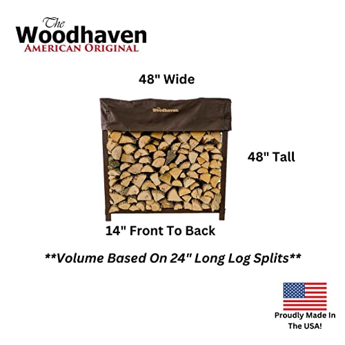 Woodhaven Brown 4 Foot 1/4 Cord Firewood Rack - Heavy Duty Indoor Outdoor Firewood Storage Log Rack And Optional Seasoning Cover - Metal Firewood Rack - Made in the USA (Cover)