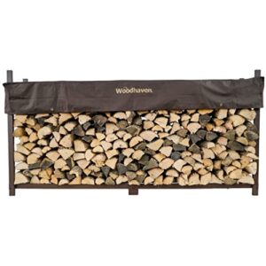 woodhaven 8 foot brown - large firewood log rack with optional cover - made in usa - outdoor use lifetime structural warranty - texture powder coat finish - made with heavy duty steel (cover)