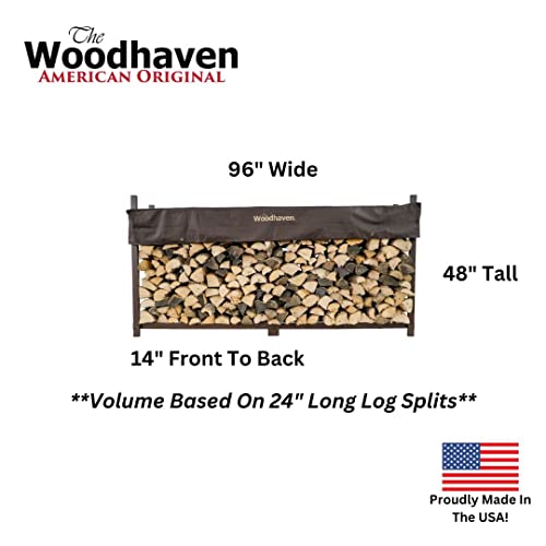 Woodhaven 8 Foot Brown - Large Firewood Log Rack With Optional Cover - Made In USA - Outdoor Use Lifetime Structural Warranty - Texture Powder Coat Finish - Made With Heavy Duty Steel (Cover)