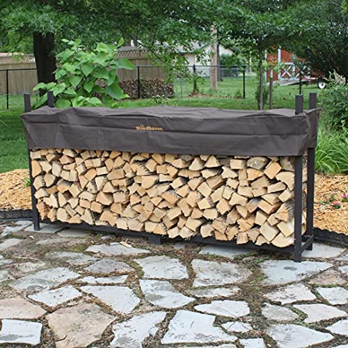 Woodhaven 8 Foot Brown - Large Firewood Log Rack With Optional Cover - Made In USA - Outdoor Use Lifetime Structural Warranty - Texture Powder Coat Finish - Made With Heavy Duty Steel (Cover)