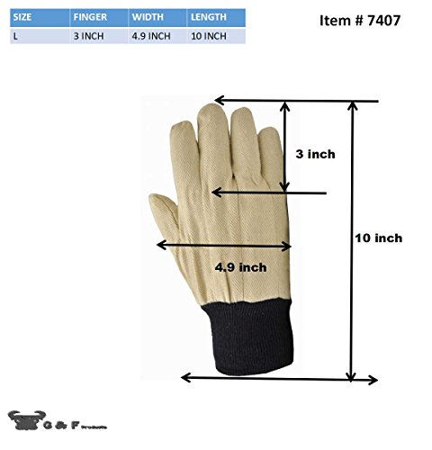 G & F Products 7407L-12 Men's Glove Cotton Canvas Work Gloves, Sold by Dozen, Large, White 12 pairs