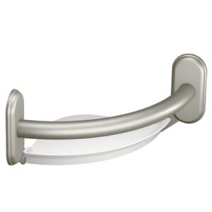 moen lr2354dbn 9-inch curved bathroom grab bar with integrated corner shelf, brushed nickel