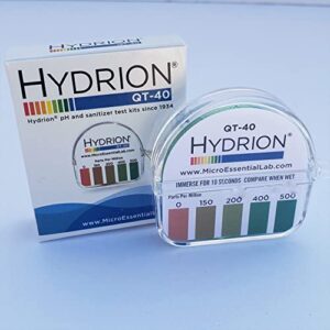 hydrion qt-40 quaternary sanitizer test tape 15 feet roll quat color chart 0-500 ppm range