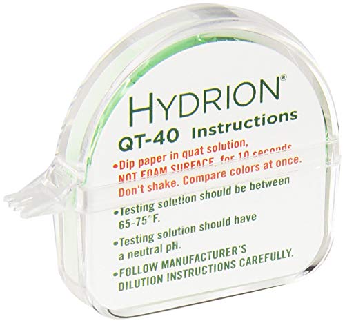 Hydrion QT-40 Quaternary Sanitizer Test Tape 15 feet Roll Quat Color Chart 0-500 ppm Range