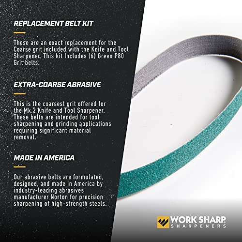 Work Sharp Knife & Tool Sharpener P80 Extra Coarse Grit Replacement Belt Kit WSSA0002703C Green