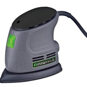 Genesis Detail Palm Sander with Palm Grip, Vacuum Port, Hook-and-Loop System, Dust-Proof Power Switch, and Sandpaper (GPS080)