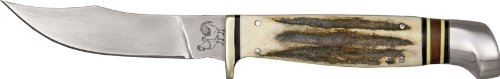 Hen & Rooster Stag Damascus Bowie Fixed Blade Knife, 3.5in, Damascus Upswept ...