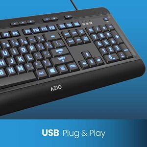 Azio Large Print Keyboard - USB Computer Keyboard with 3 Interchangeable Backlight Colors (KB505U)