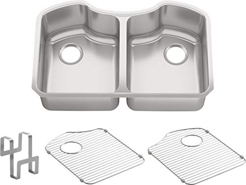 Octave(R) 3843-NA 32" x 20-1/4" x 9-5/16" under-mount double-equal stainless steel Kitchen Sink, 9.31 x 20.25 x 32.00 inches