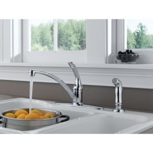 Delta Faucet Foundations Kitchen Faucet with Side Sprayer, Brushed Nickel Kitchen Sink Faucet, Single Handle Kitchen Faucet, Stainless B4410LF-SS