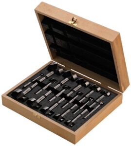 fisch fsa-196037 16pce wave cutter forstner bit set in custom wooden box, includes bits from 1/4-inch up to 2-1/8-inch