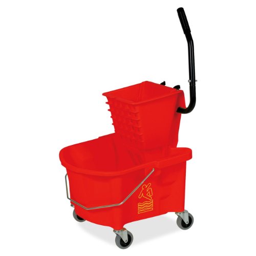 Genuine Joe GJO18800 Plastic Mop Bucket/Wringer Combo, 6.50 Gallon Capacity, Red