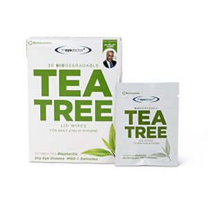 the eye doctor tea tree eyelid wipes - 20x cleansing lid wipes for dry eye blepharitis mgd and demodex treatment - tea tree, coconut & argan oil