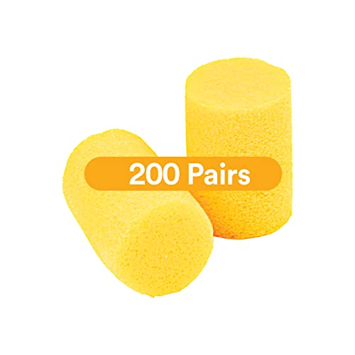 3M Ear Plugs, 200 Pairs/Box, E-A-R Classic 312-1201, Uncorded, Disposable, Foam, NRR 29, For Drilling, Grinding, Machining, Sawing, Sanding, Welding, 1 Pair/Poly Bag Yellow