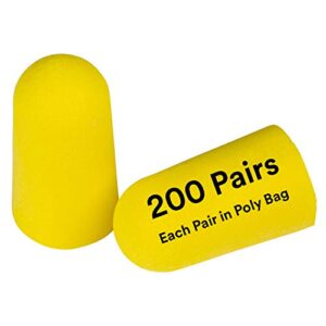 3M Ear Plugs, 200/Box, E-A-R TaperFit2 312-1219, Uncorded, Disposable, Foam, NRR 32, For Drilling, Grinding, Machining, Sawing, Sanding, Welding, 1 Pair/Poly Bag,Yellow