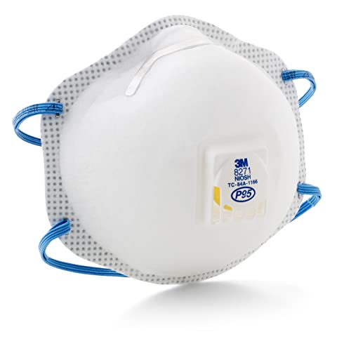 3M Particulate Respirator 8271, P95, Pack of 10, Cool Flow Exhalation Valve, Braided Headband, Adjustable M-noseclip, Disposable General Purpose for Dust and other Particles