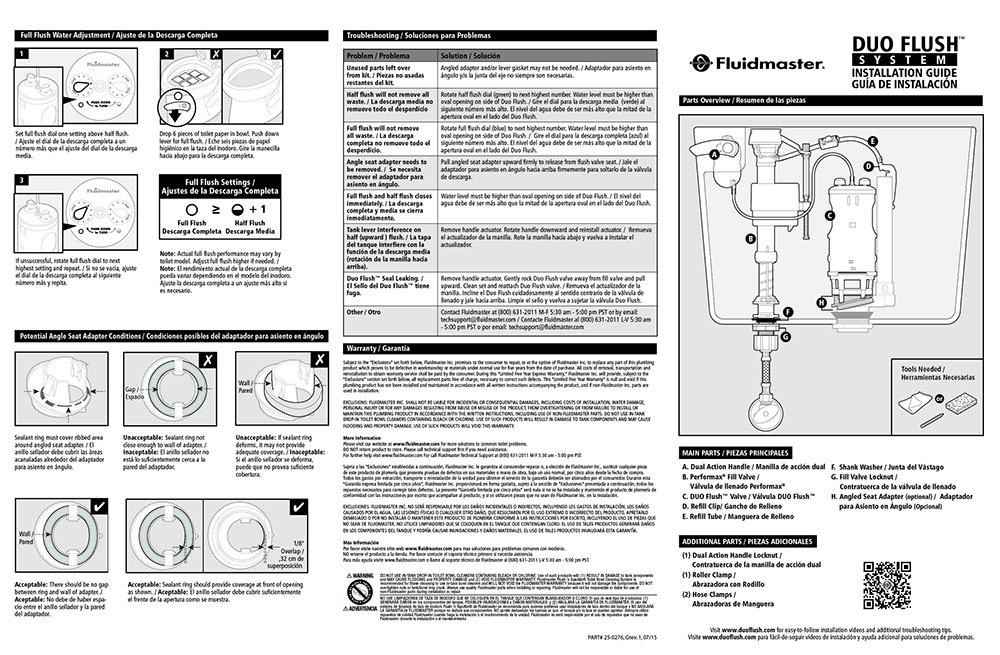 Fluidmaster 550DFRK-3 DuoFlush Complete Fill and Dual Flush Conversion System