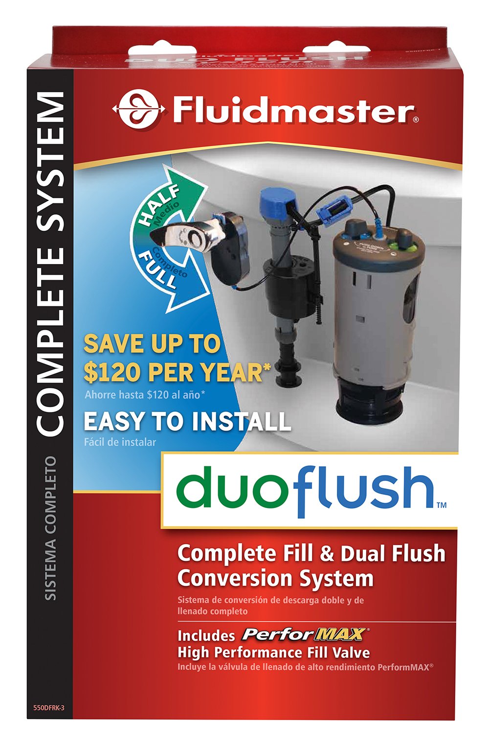 Fluidmaster 550DFRK-3 DuoFlush Complete Fill and Dual Flush Conversion System