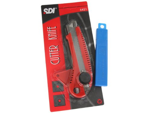 SDI-5421 Snap-off Utility Knife with 12 Set of Sk2+cr Blades, 18mm Heavy Duty Cutter