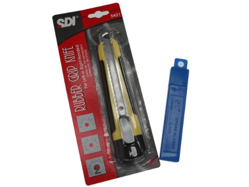 SDI-5431 Snap-off Utility Knife with 12 Set of Sk2+cr Blades, 18mm Heavy Duty Rubber Grip Cutter for Right or Left Handed User