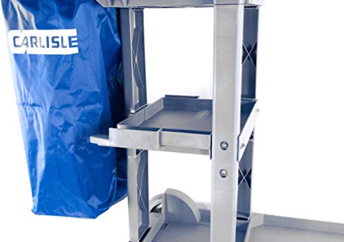 Carlisle FoodService Products Janitorial Cart Long Platform Cart with 25 Gallon Trash Bag for Restaurants, Hospitals, and Schools Plastic, 49 X 21 X 39 Inches, Gray