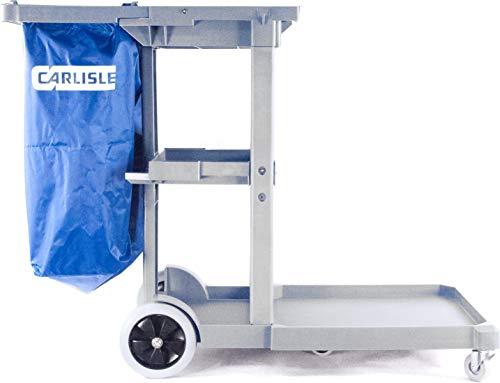 Carlisle FoodService Products Janitorial Cart Long Platform Cart with 25 Gallon Trash Bag for Restaurants, Hospitals, and Schools Plastic, 49 X 21 X 39 Inches, Gray