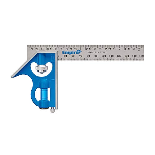 Empire E255IM Heavy Duty Professional Combination Square with Etched Stainless Steel Blade Inch and Metric Graduations, True Blue Vial, 6-Inch