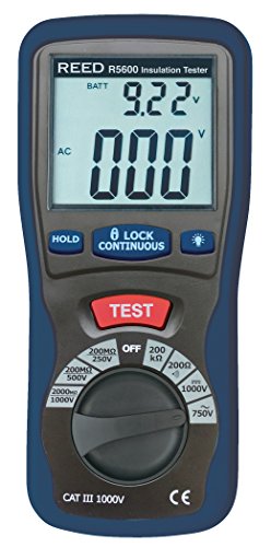 REED Instruments R5600 Insulation Tester and Multimeter (Megohmmeter), 2000 Ohms Resistance, 1000V Voltage,Black