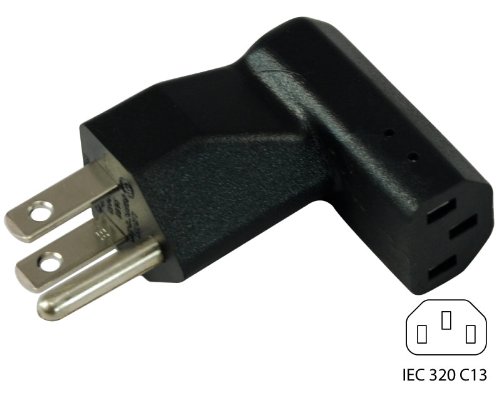 Conntek Plug Adapter U.S 3 Prong Plug to IEC 320 C13 Elbow Adapter