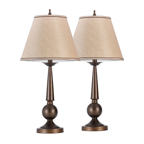 Globe Electric 12398 Set of Two 27" Table Lamps, Bronze Finish, Beige Shades