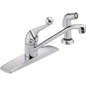 delta faucet classic single-handle kitchen faucet with side sprayer, chrome kitchen sink faucet, kitchen faucet 3 hole, chrome 400lf-wf, 8.00 x 13.00 x 8.00 inches