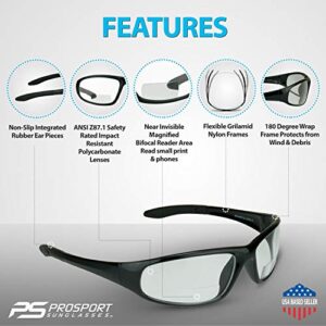 proSPORT Bifocal Safety Protective Glasses +1.50 Black Frame Clear Lens Z87 for Men and Women