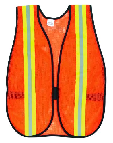 MCR Safety V201R Polyester Mesh General Purpose Safety Vest with 2-Inch Lime/Silver Reflective Stripe, Fluorescent Orange