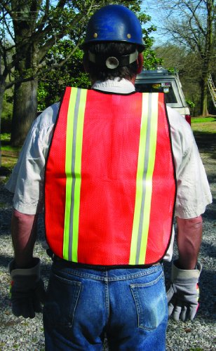 MCR Safety V201R Polyester Mesh General Purpose Safety Vest with 2-Inch Lime/Silver Reflective Stripe, Fluorescent Orange