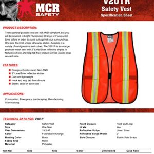 MCR Safety V201R Polyester Mesh General Purpose Safety Vest with 2-Inch Lime/Silver Reflective Stripe, Fluorescent Orange