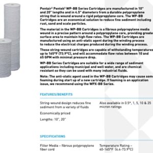 Pentair Pentek WP5BB20P Big Blue Sediment Water Filter, 20-Inch, Whole House Polypropylene String-Wound Filter Cartridge, 20" x 4.5", 5 Micron