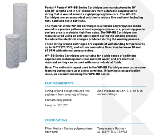 Pentair Pentek WP5BB20P Big Blue Sediment Water Filter, 20-Inch, Whole House Polypropylene String-Wound Filter Cartridge, 20" x 4.5", 5 Micron