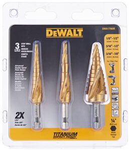 dewalt drill bit set, 3 piece, titanium nitride coated, longer life and better chip removal (dwa1790ir)