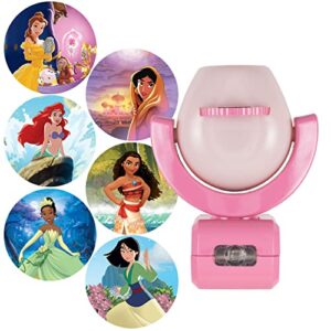 projectables disney princess led kids night light, projector, plug-in, dusk-to-dawn sensor, belle, jasmine, ariel, moana, tiana & mulan, pink, 11738